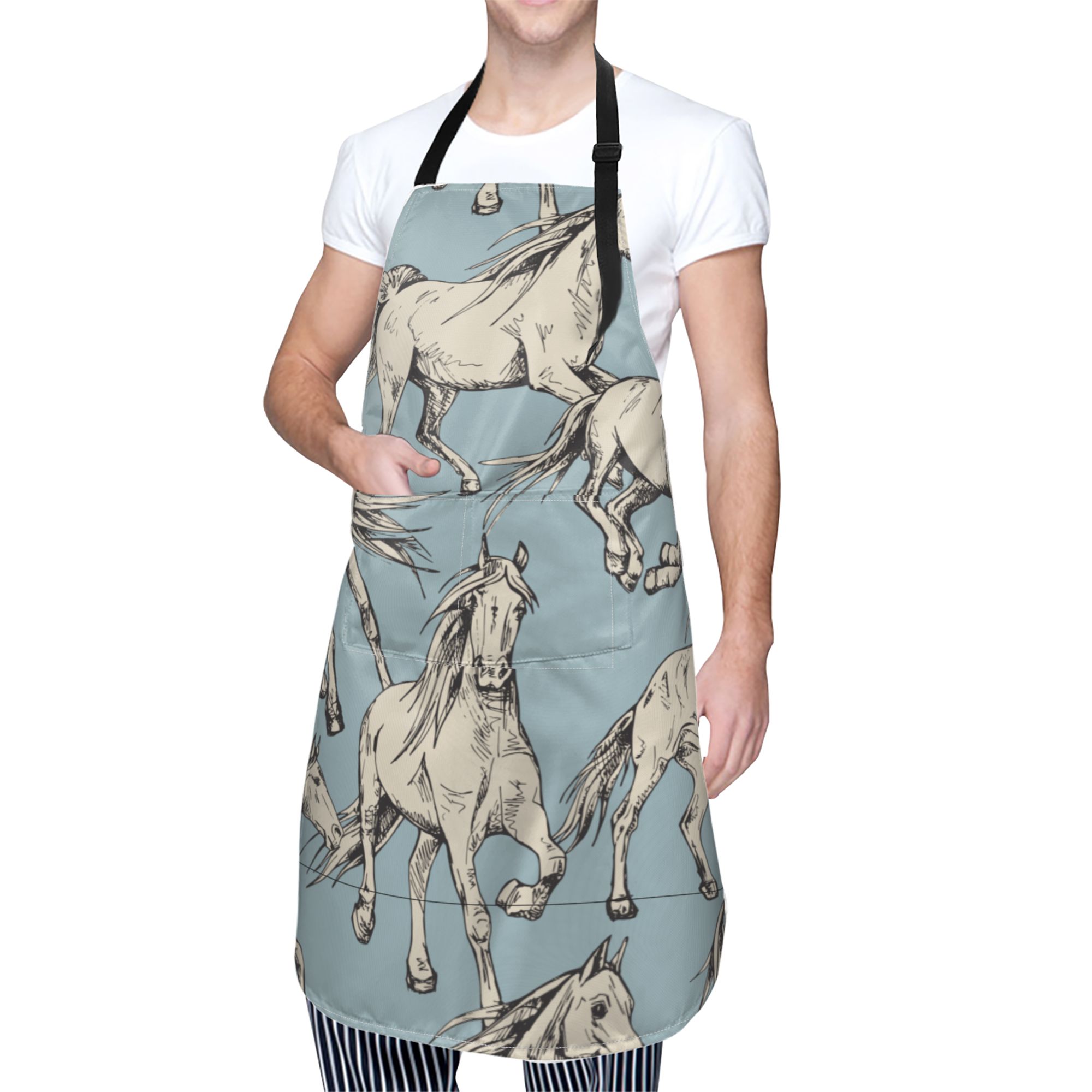LAKIMCT Running Horses Waterproof Apron with Pockets Adjustable Bib ...