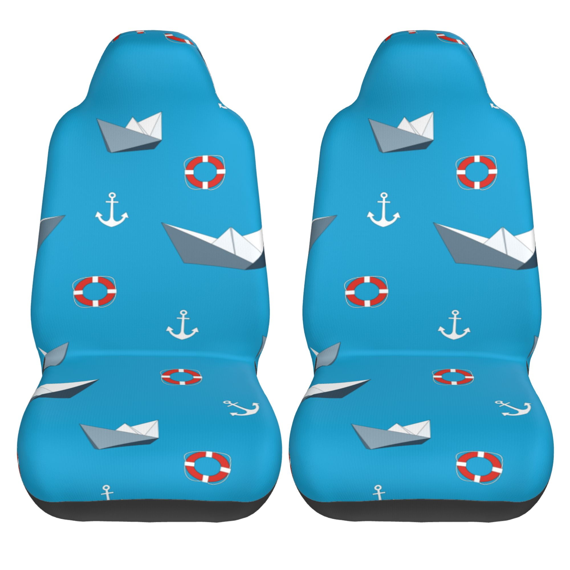 Lakimct Summer Sea Paper Ship Car Seat Covers Vehicle Front Seat Covers Universal Fit Seat