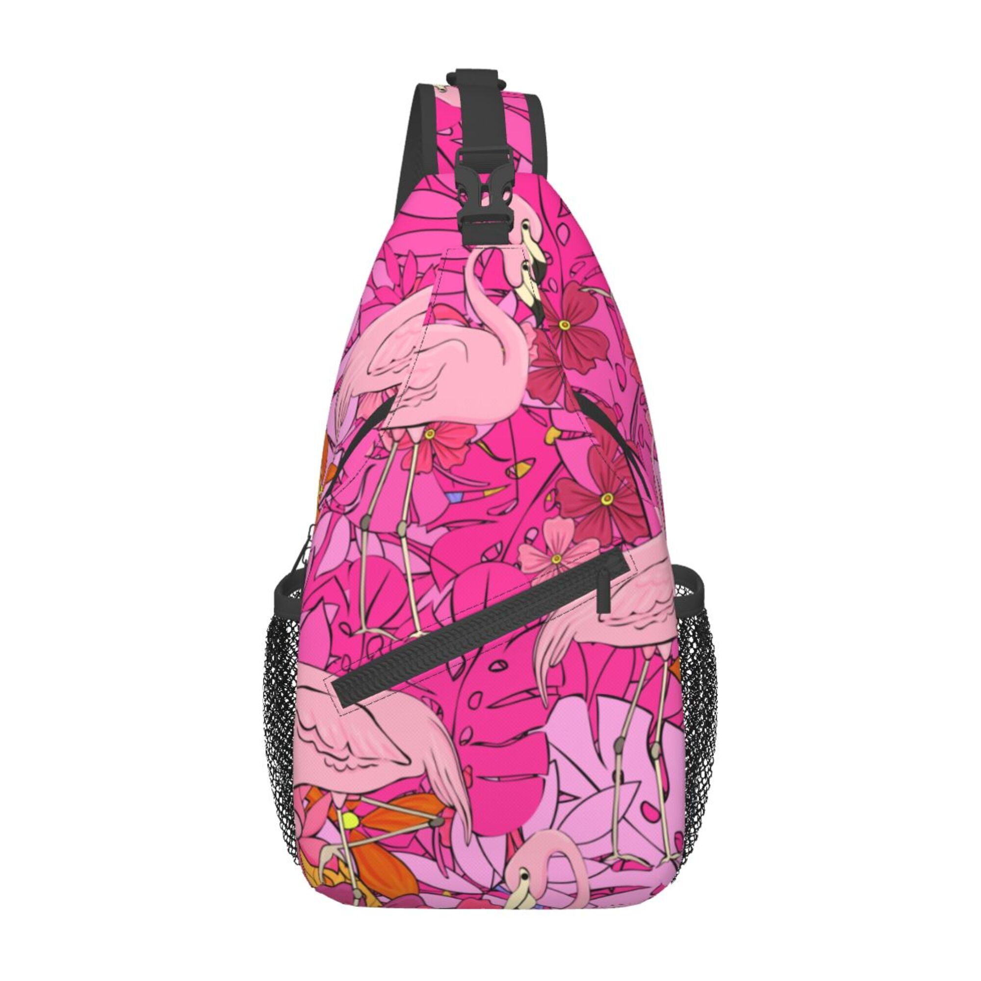 LAKIMCT Tropical Flowers Flamingos Sling Shoulder Crossbody Bag Chest Bags for Men Women ...