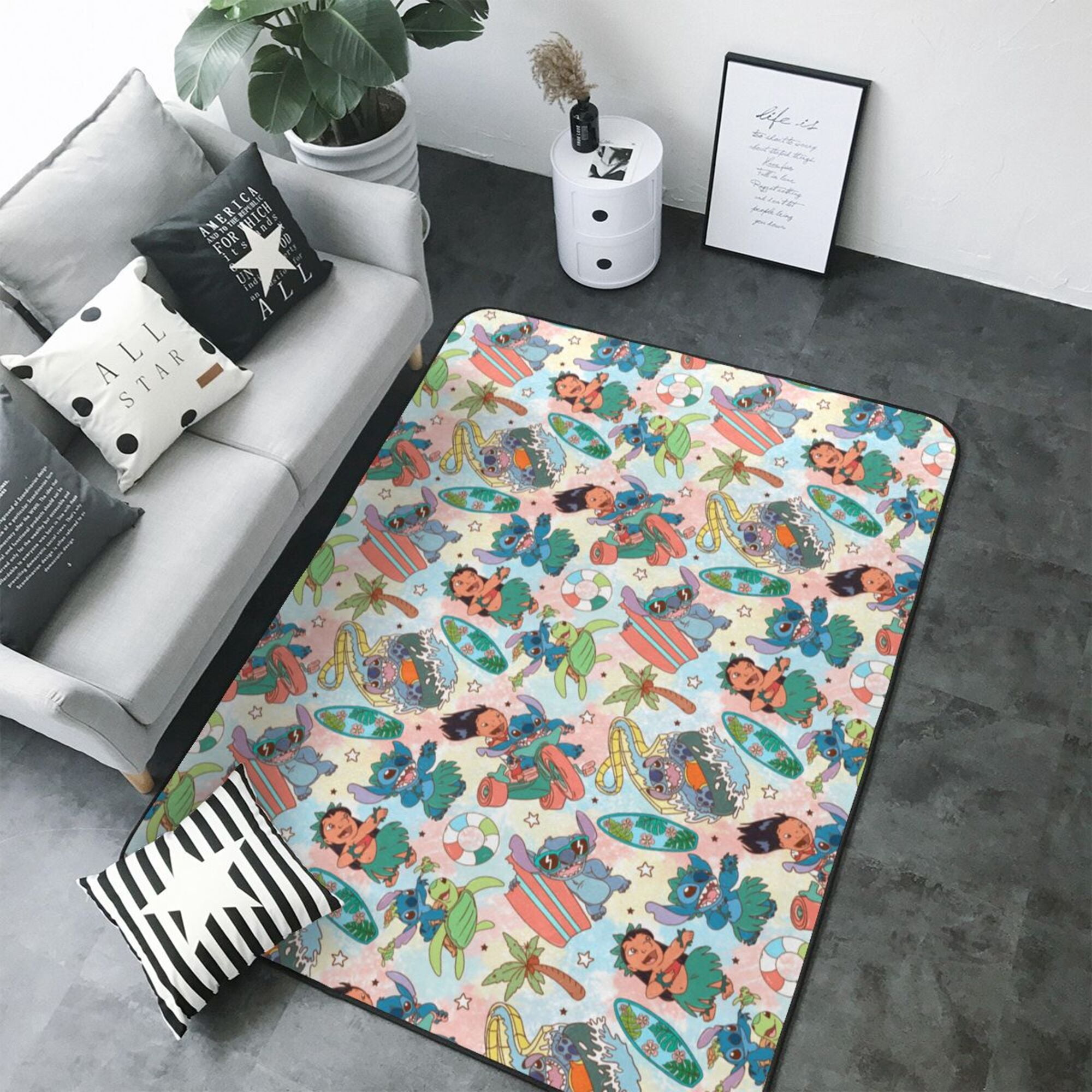 LAKIMCT Watercolor Happy Tropical Lilo St-itch Area Rug 80x58in, Anti ...