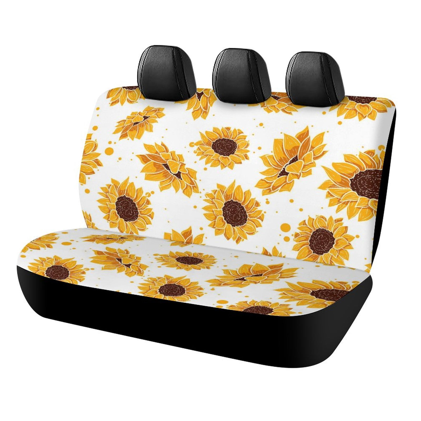 LAKIMCT White Sunflower Car Rear Seat Covers Universal Back Seats Cover ...