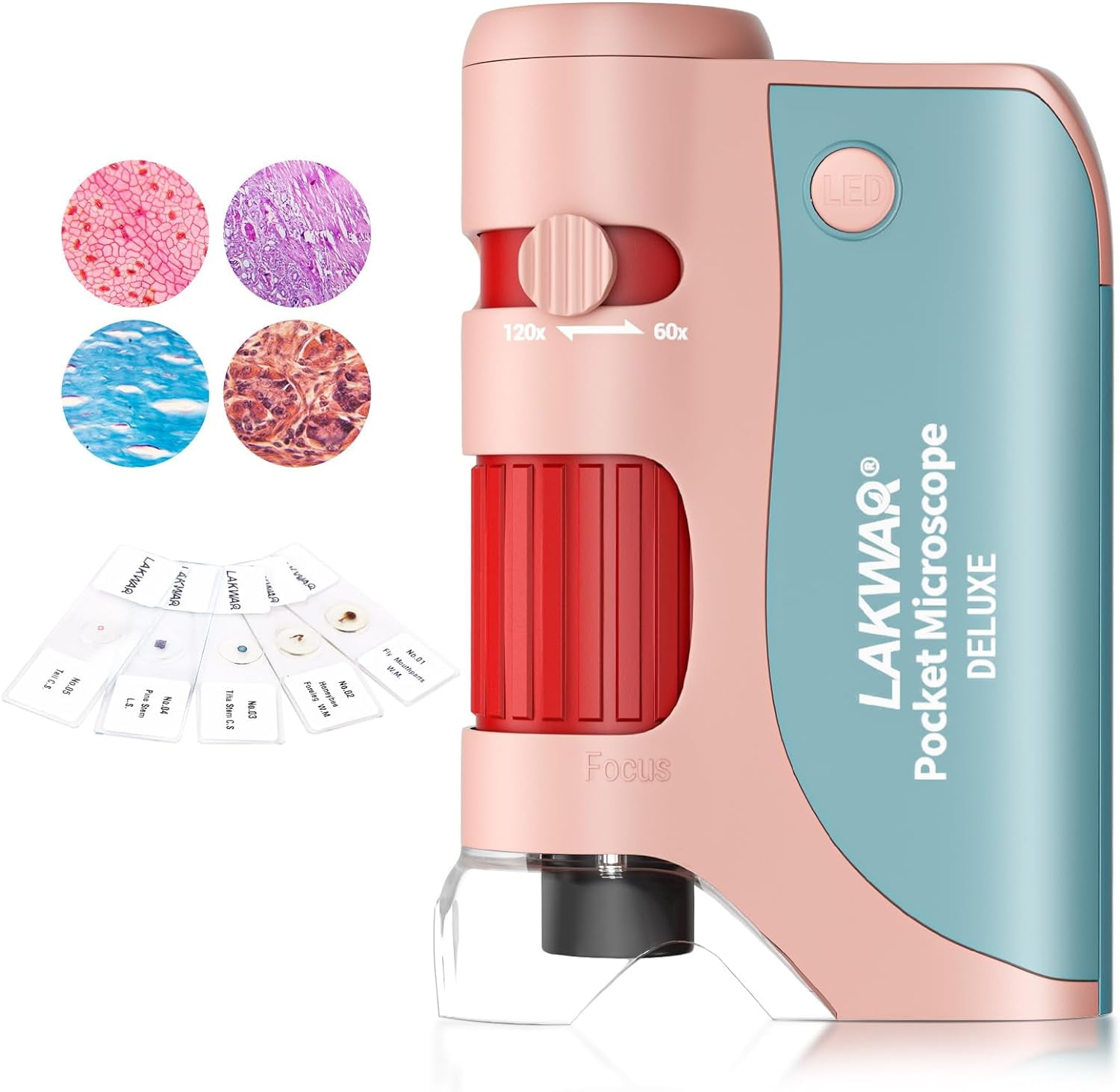 LAKWAR Microscope Kit for Kids, 60-120X Pocket Microscope with 5 ...