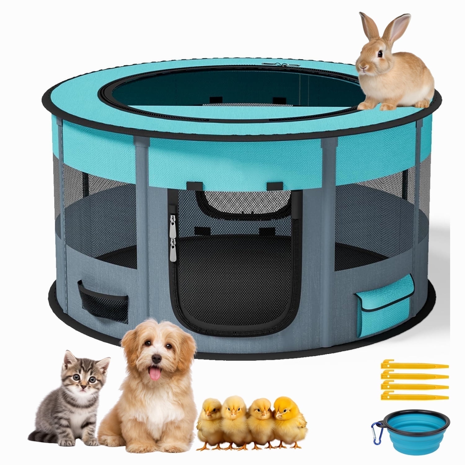 LAKWAR Portable Pet Playpen, Indoor/Outdoor Kitten Enclosed Play Yard ...