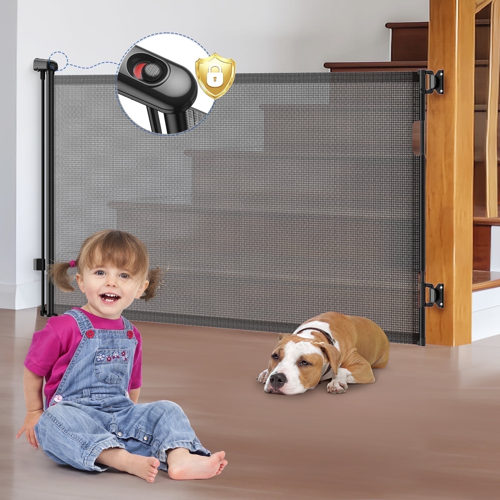 LAKWAR Retractable Baby Gates Dog Gates, 55in Mesh Baby & Dog Pet ...