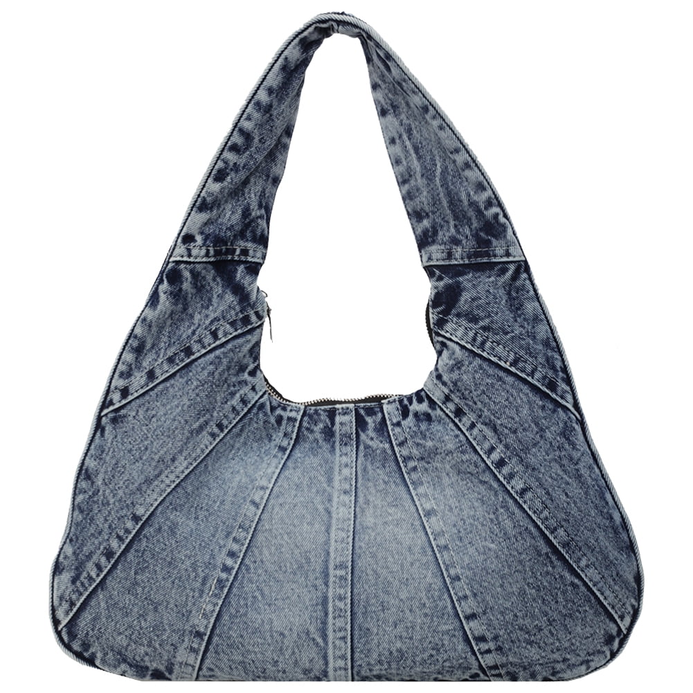 LALA Women Denim Shoulder Bag with Zipper Jean Purse Trendy Underarm ...
