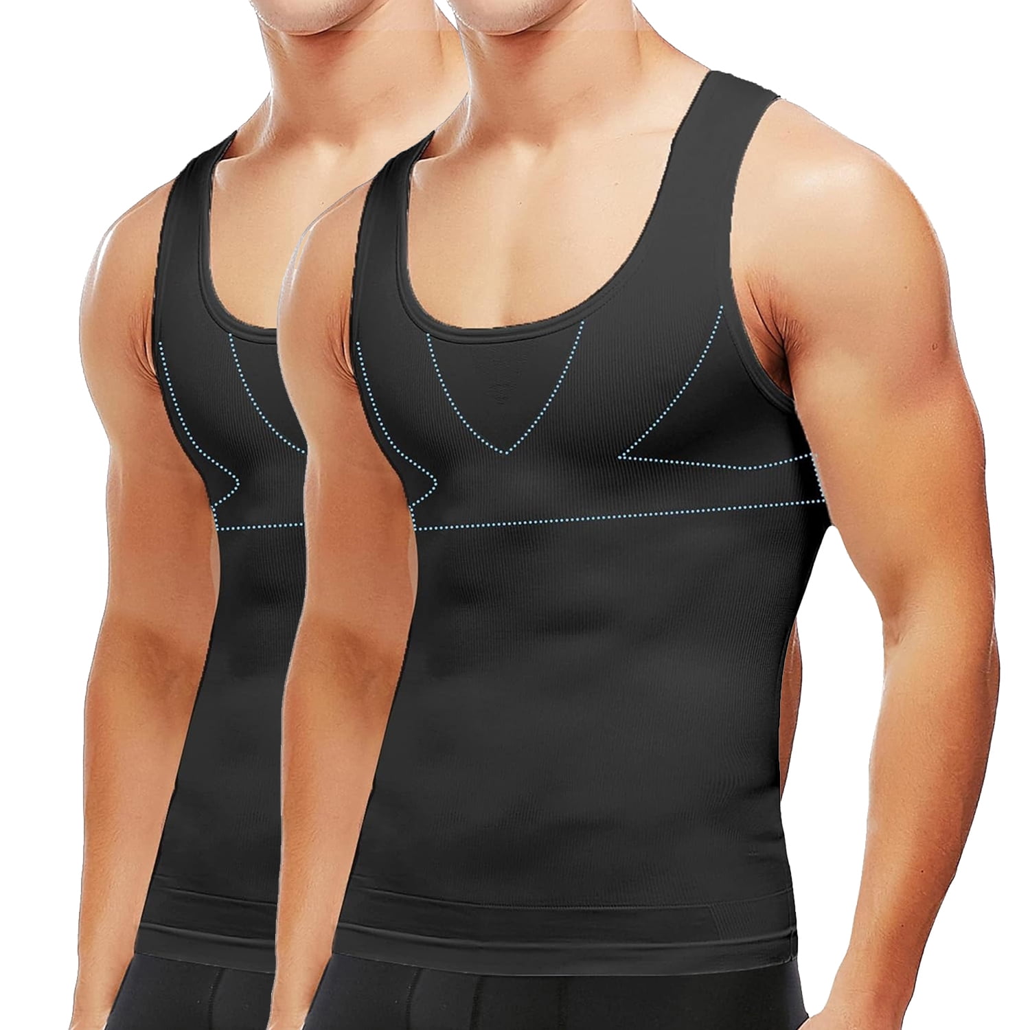 LALAMELON 2 PACK Compression Shirts for Men Gynecomastia Moobs Tummy Control Body Shapewear Base ...