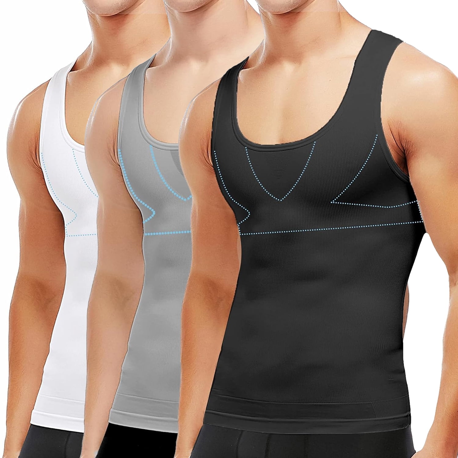 LALAMELON 3 PACK Compression Shirts for Men Gynecomastia Moobs Tummy ...