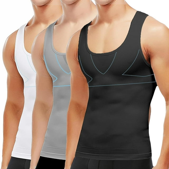 LALAMELON 3 PACK Compression Shirts for Men Gynecomastia Moobs Tummy ...