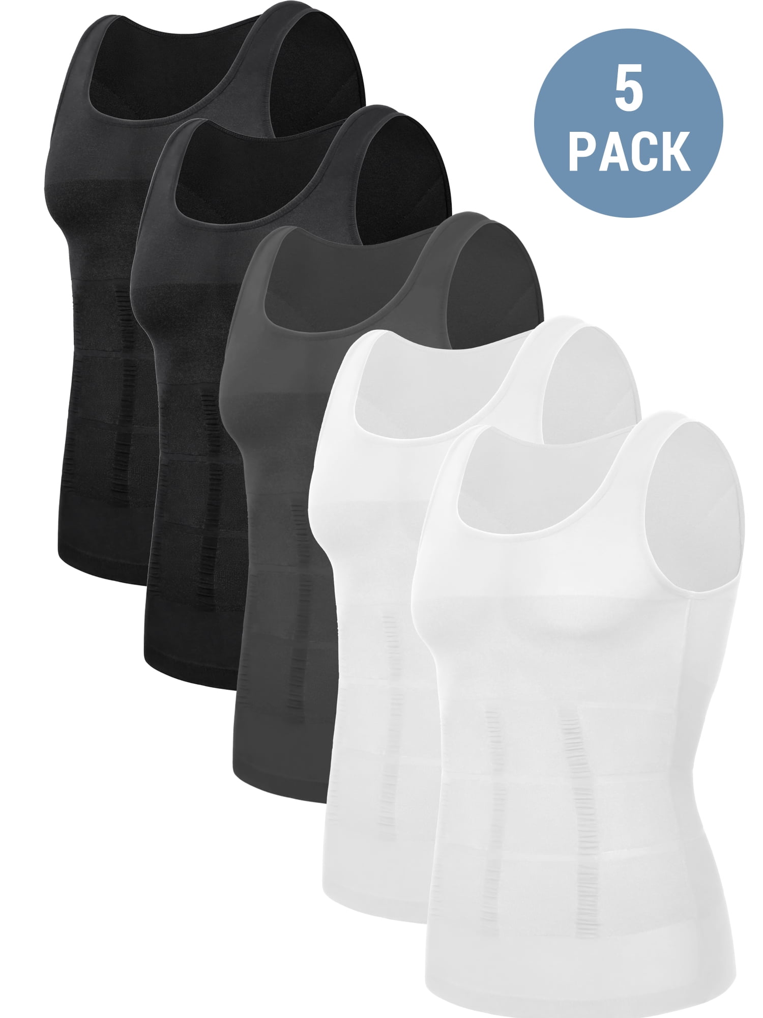 LALAMELON 5 Pack Mens Compression Body Shaper Tummy Control Vest ...