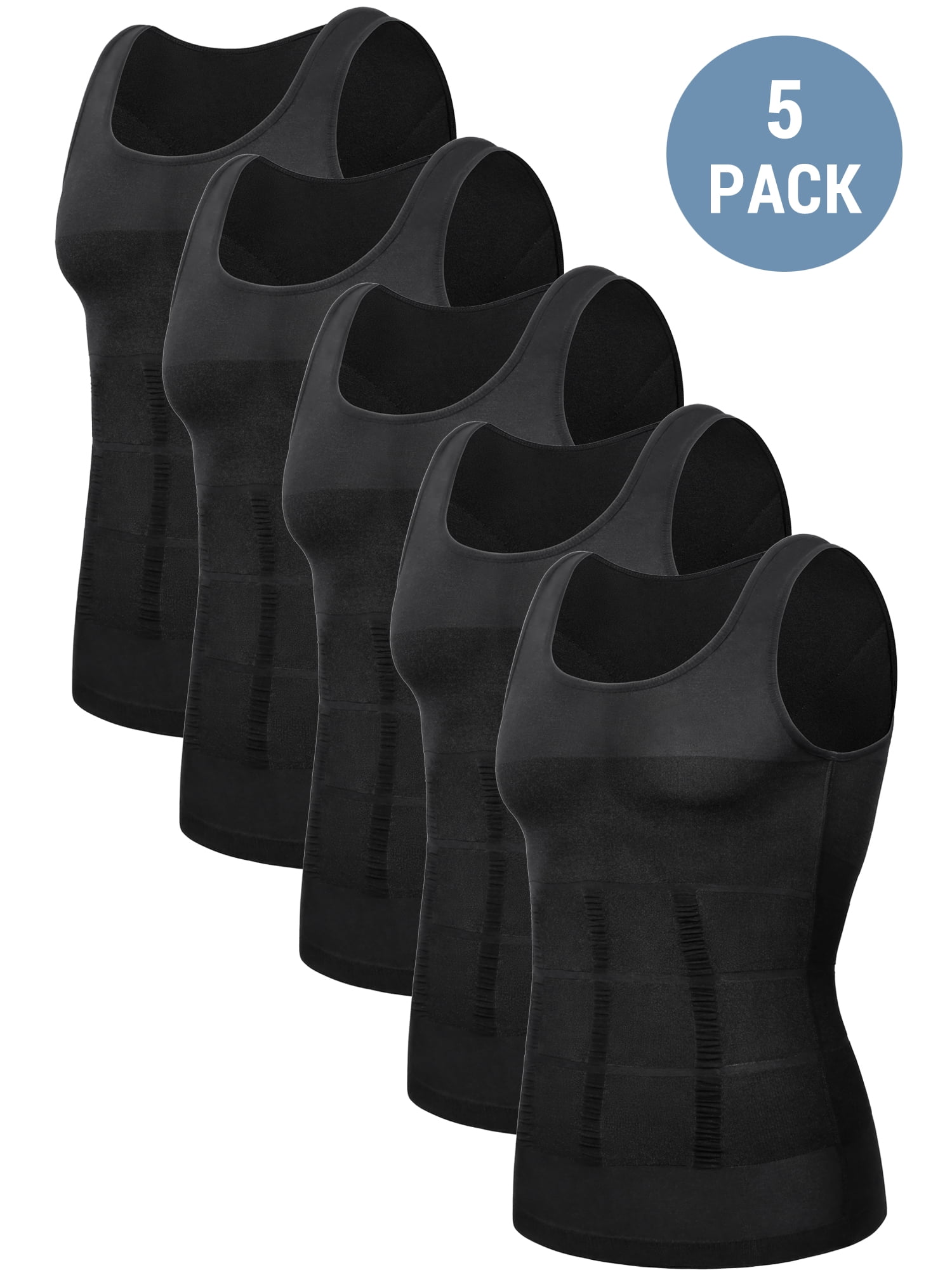 LALAMELON 5 Pack Mens Compression Body Shaper Tummy Control Vest ...