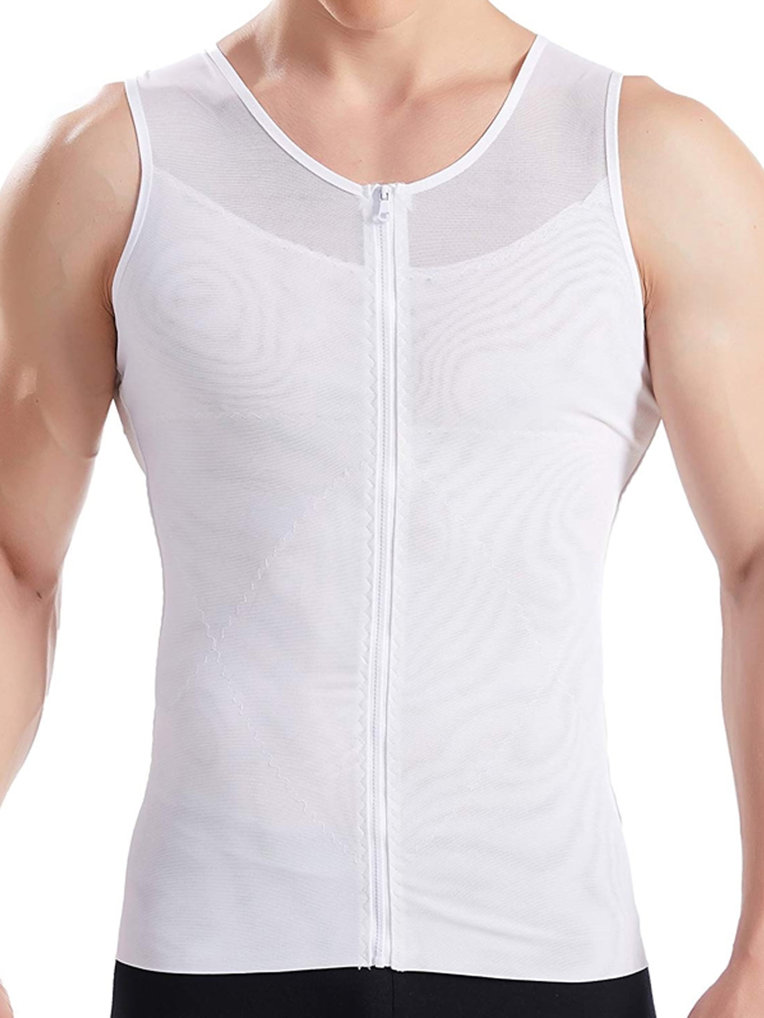 LALAMELON Zip Up Waist Girdle Shirt Vest Chest Compression Body Shaper ...
