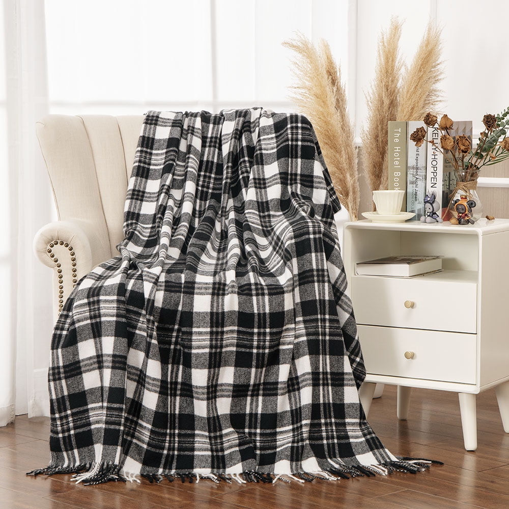 LALIFIT Decorative Faux Fiber Throw Blankets Soft Fluffy Classic black ...