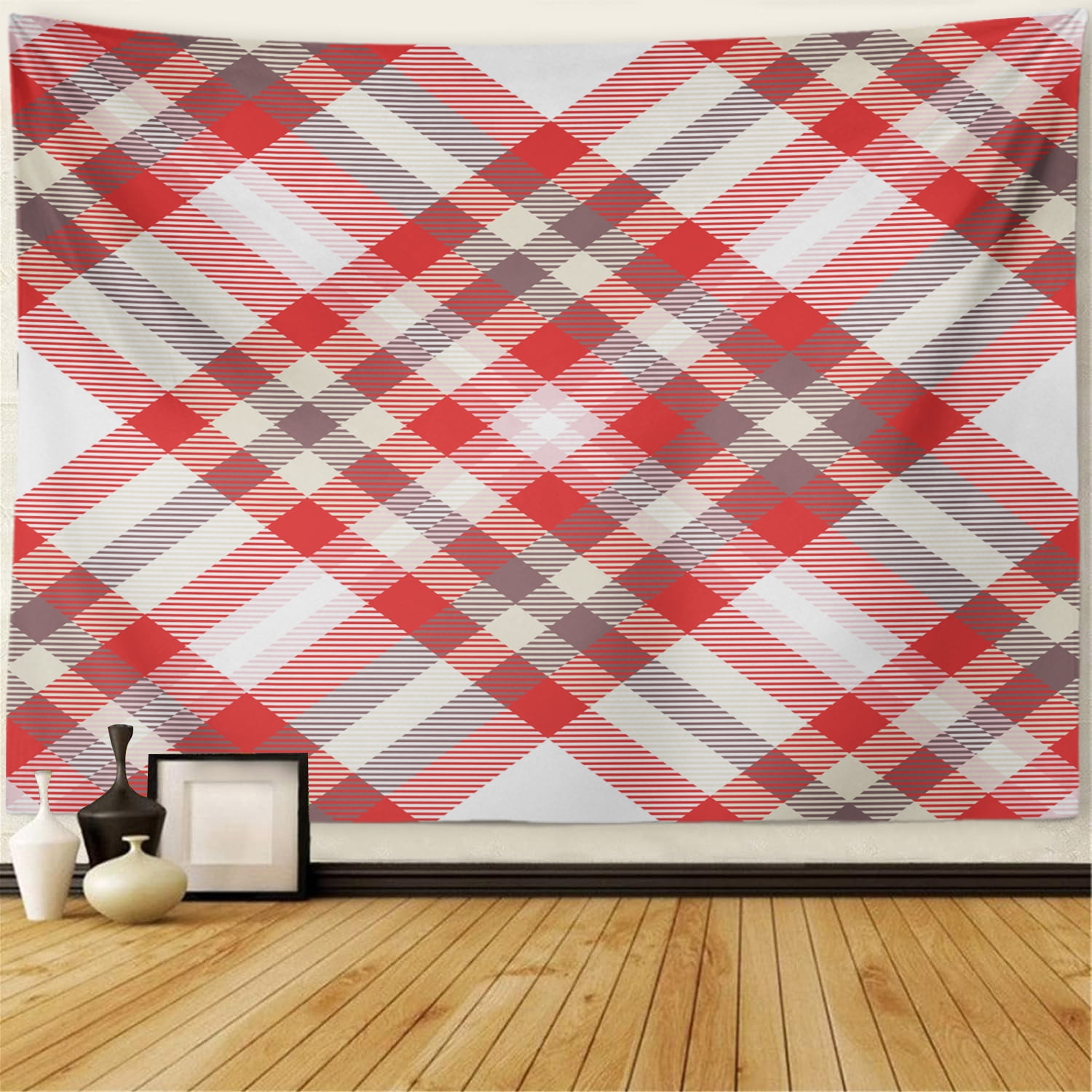 LALILO 4 Pcs Cream Tapestry Tartan Plaid Wall Hanging for Living Room ...