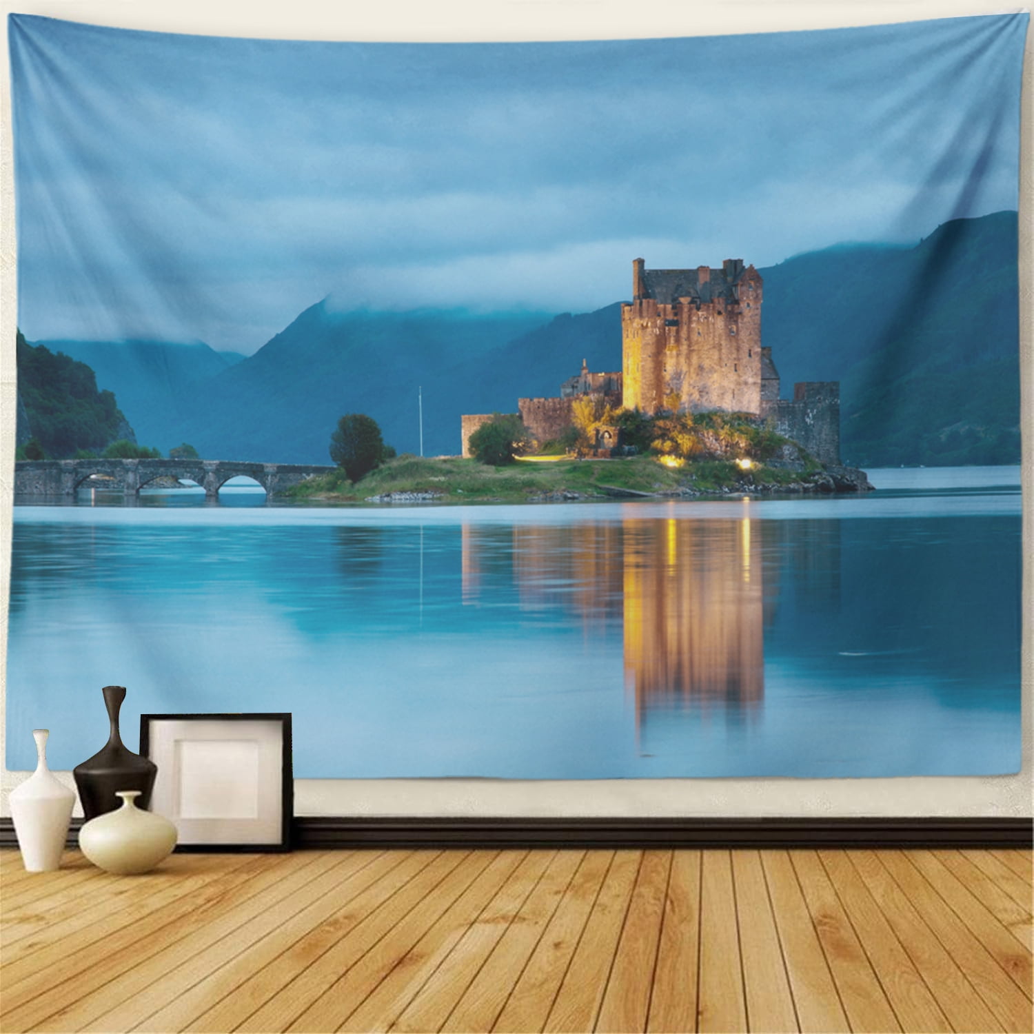 LALILO 4 Pcs Lake Old Sky Tapestry Castle Wall Hanging for Living Room ...
