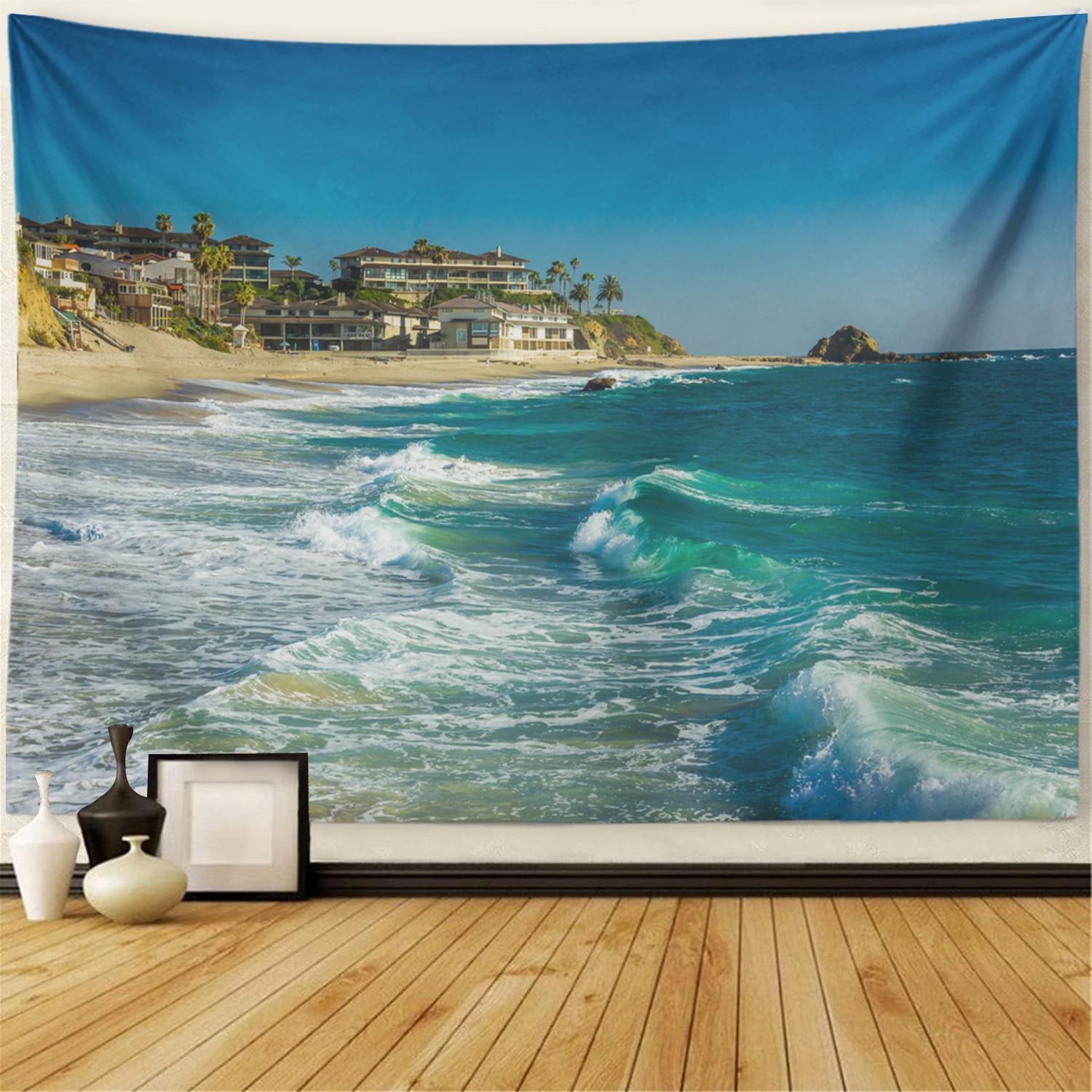 LALILO 4 Pcs Ocean Blue Light Tapestry Waves Wall Hanging for Living ...