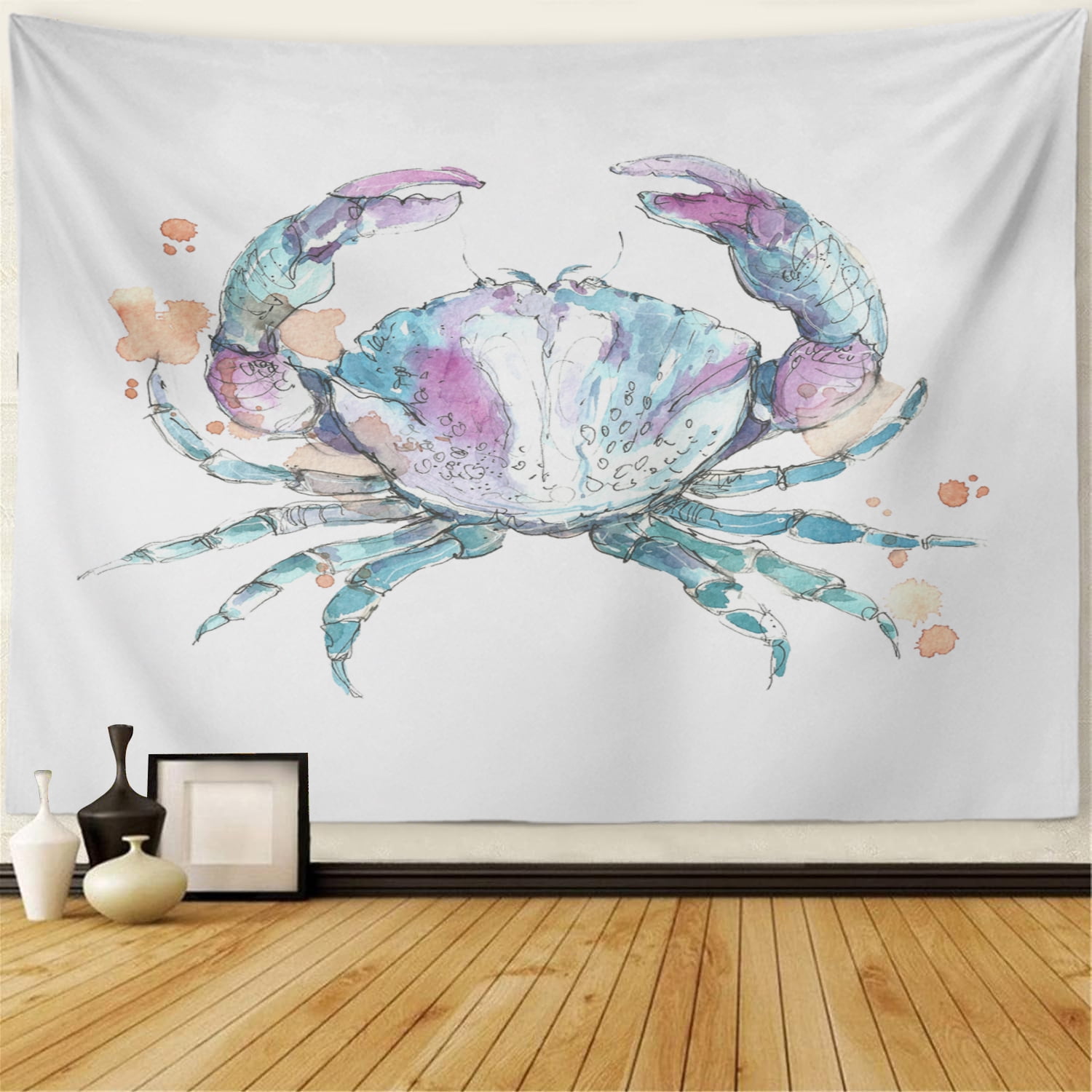 LALILO 4 Pcs Sea Water Blue Tapestry Crab Wall Hanging for Living Room ...