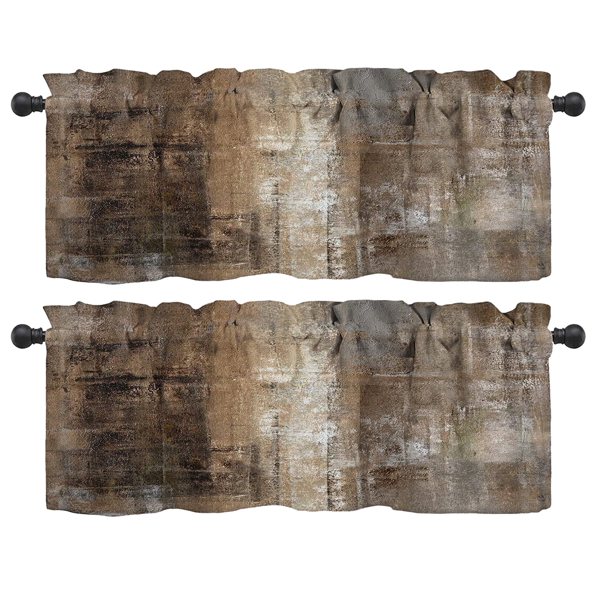 LALILO Brown Kitchen Curtains Abstract Rod Pocket Curtain Valance for ...