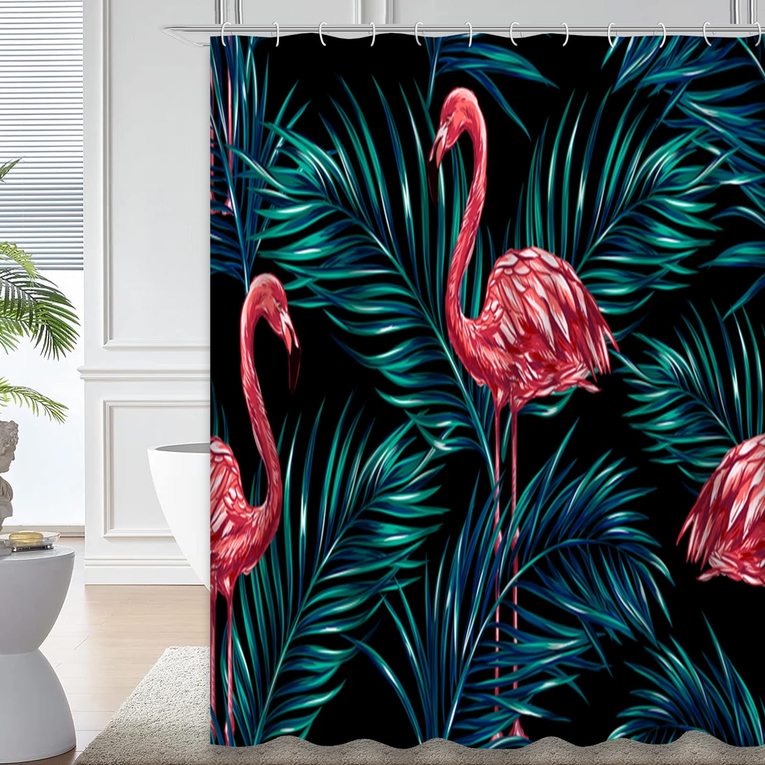 LALILO Flamingo Pink Waterproof Shower Curtain,Blue Pink Flamingos ...