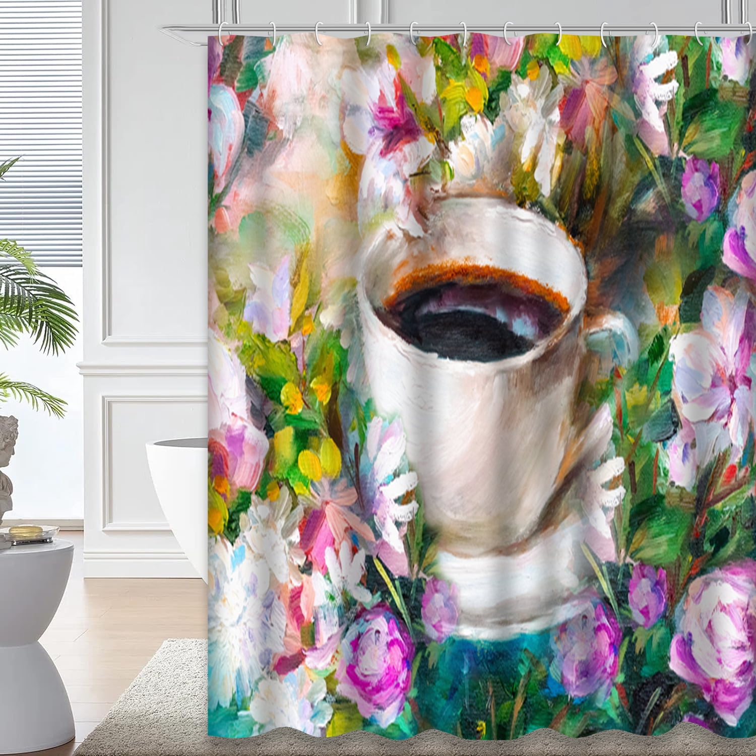 LALILO Green Tea Art Shower Curtain, 72x72 in, 12 Hooks, Oil Painting ...