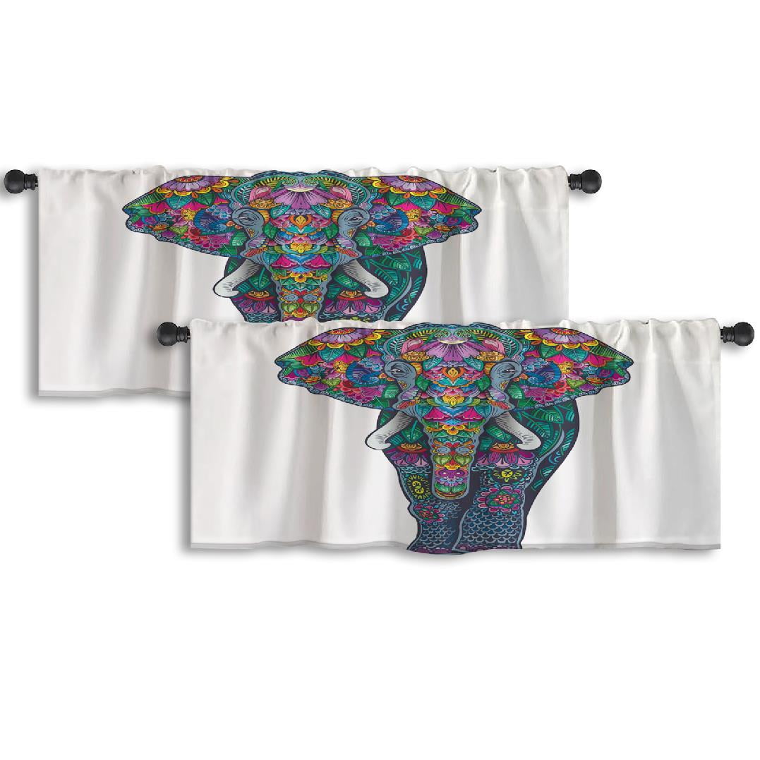 LALILO Kitchen Curtain Valance African Color Elephant India Rod Pocket ...