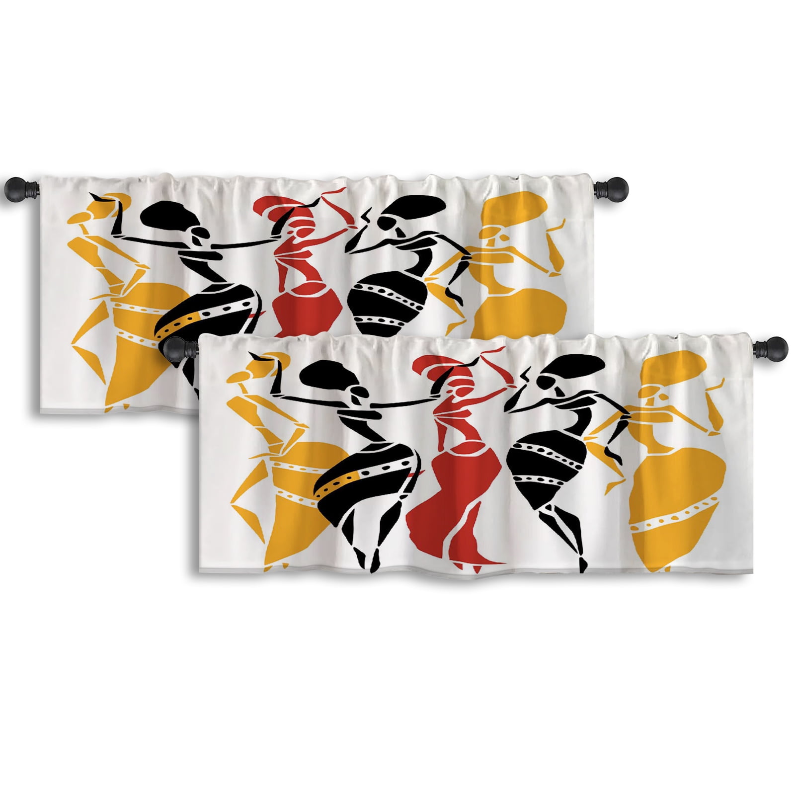 LALILO Kitchen Curtain Valance African Dancing Woman Rod Pocket Window ...