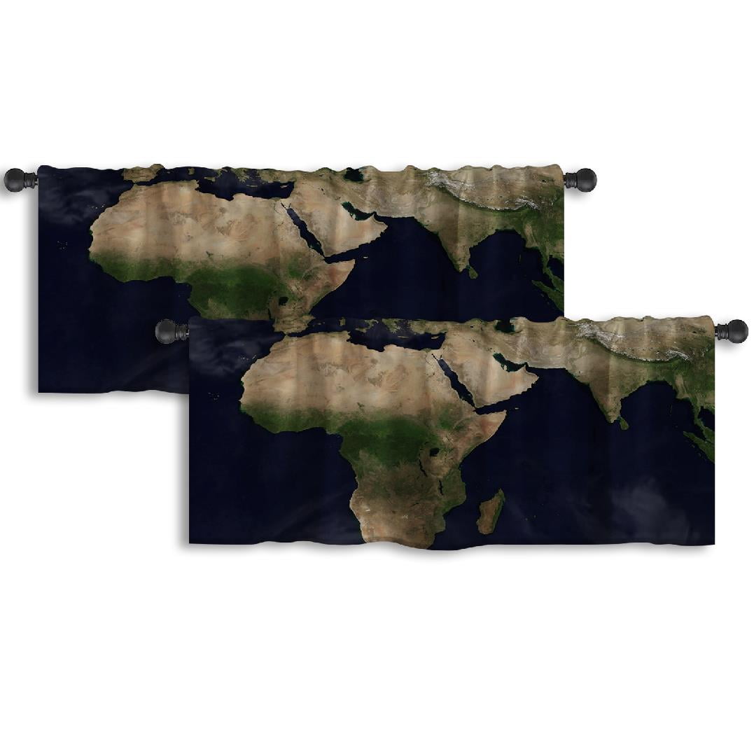LALILO Kitchen Curtain Valance African Day Map Space Nasa Rod Pocket ...