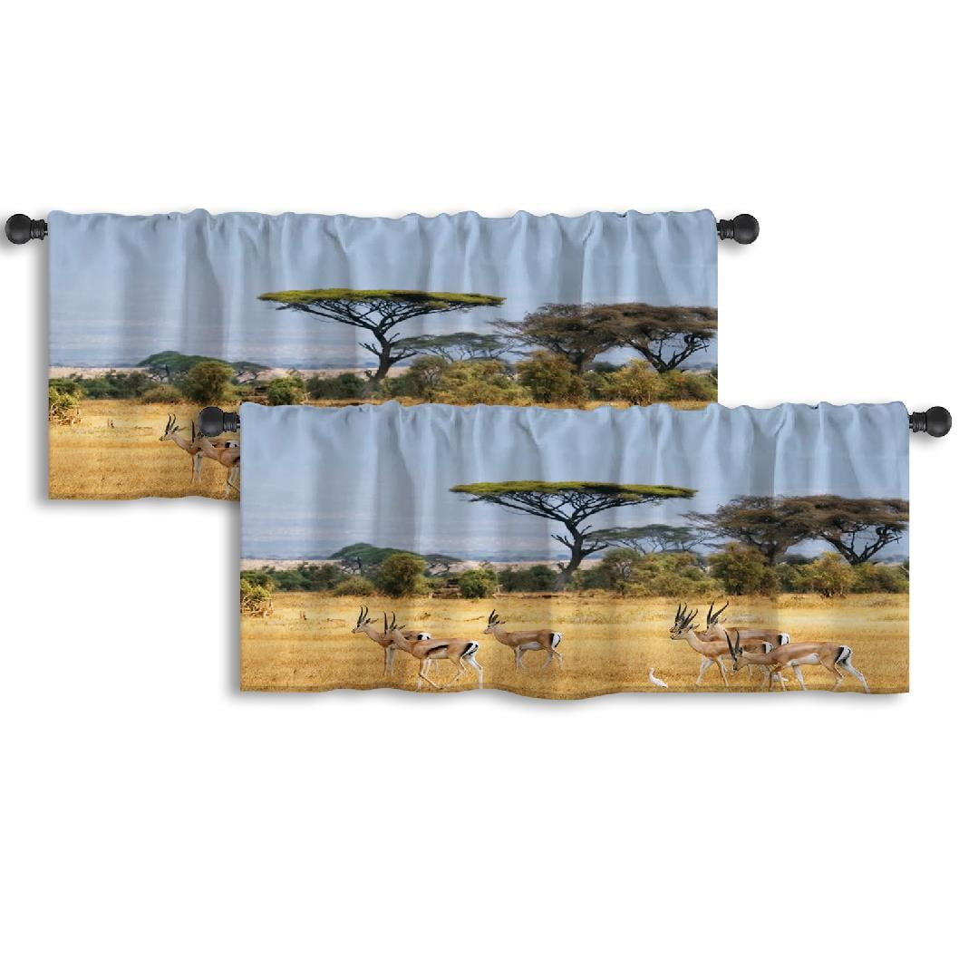 LALILO Kitchen Curtain Valance African Landscape Rod Pocket Window ...