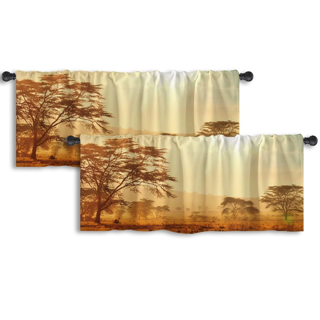 LALILO Kitchen Curtain Valance African Sunrise Africa Rod Pocket Window ...