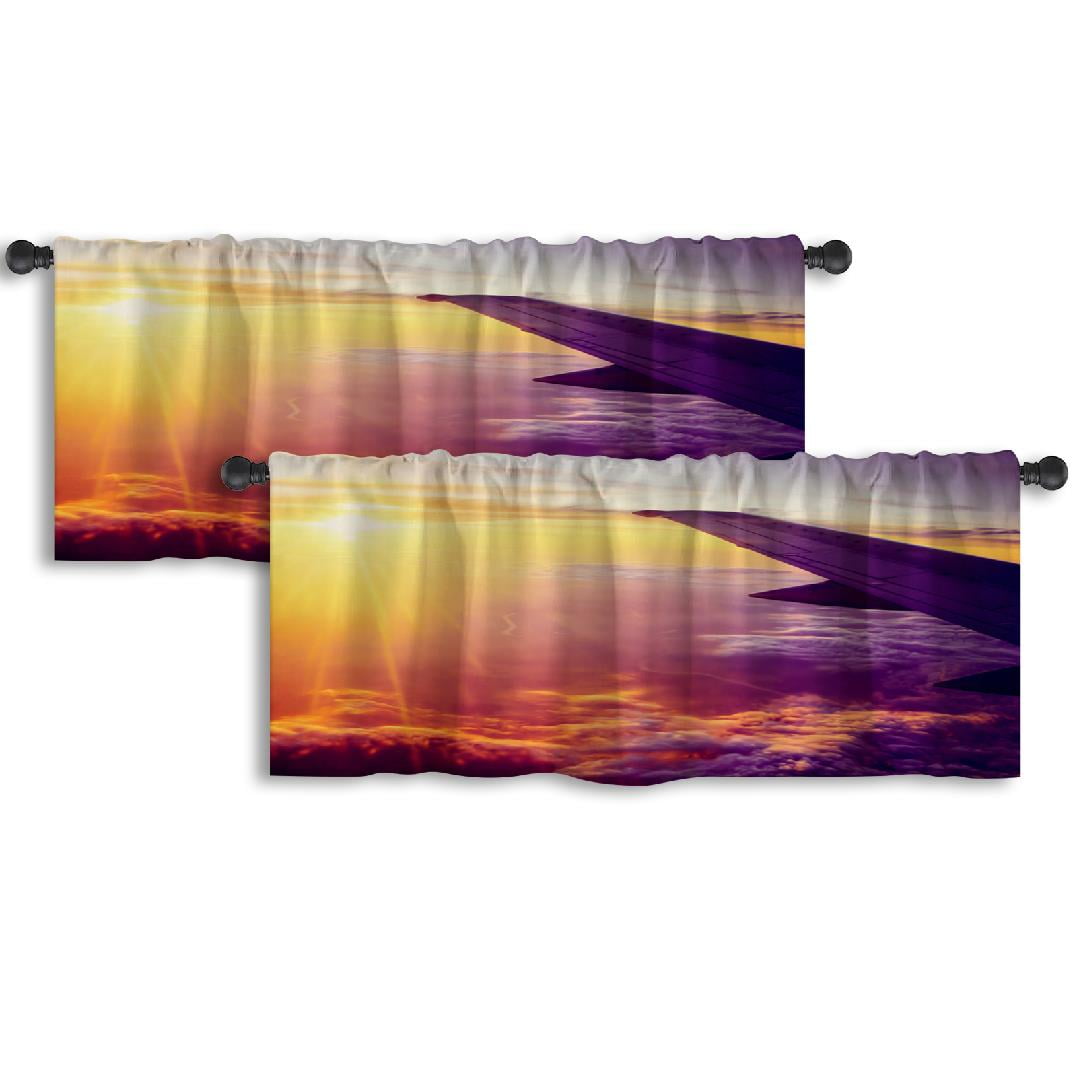 LALILO Kitchen Curtain Valance Airplane Flying High Clouds Rod Pocket ...