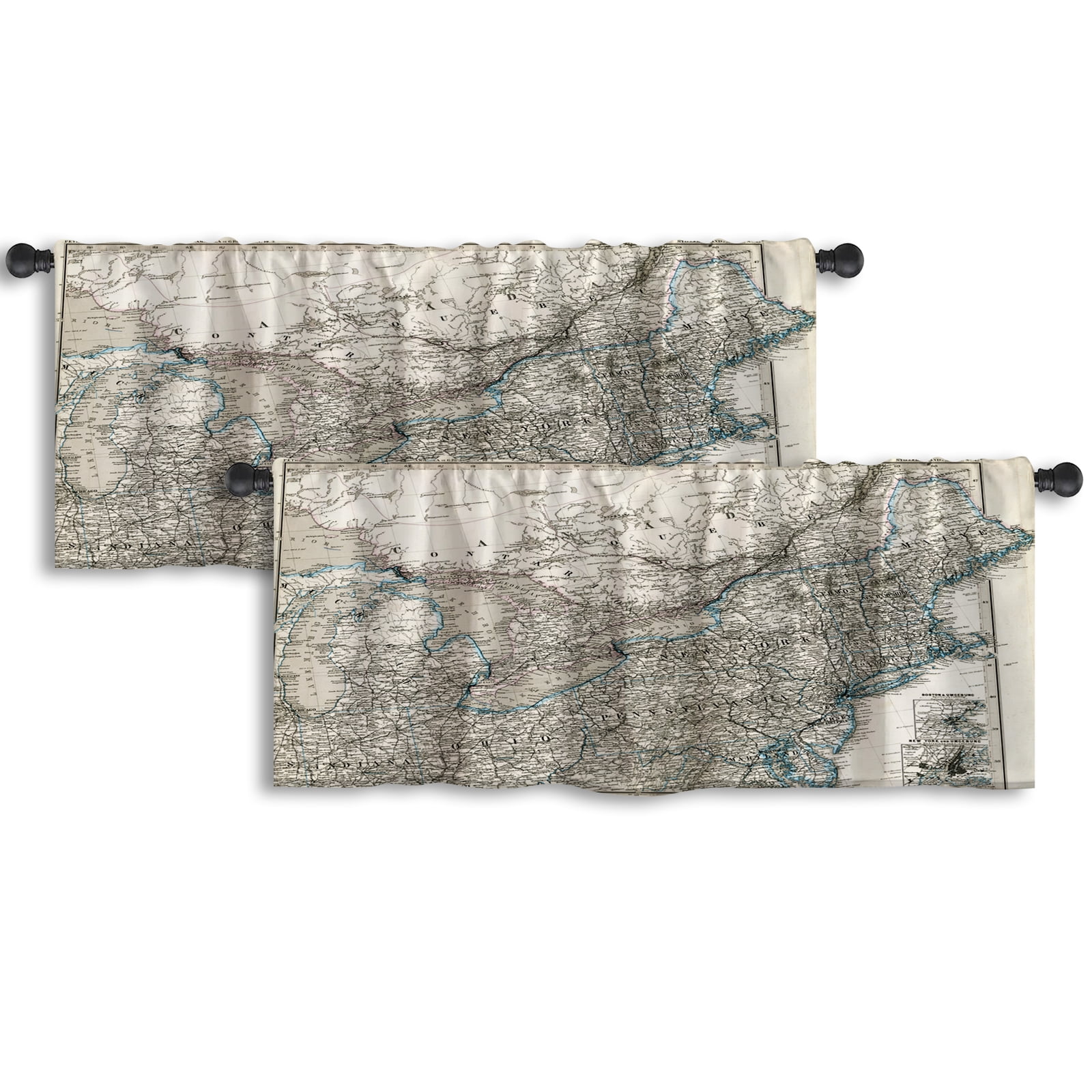 LALILO Kitchen Curtain Valance Antique Map New Rod Pocket Window ...