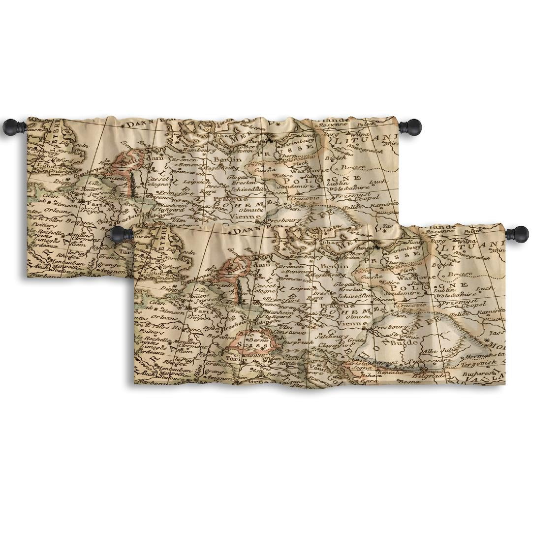 LALILO Kitchen Curtain Valance Antique Old Map Europe Map Rod Pocket ...