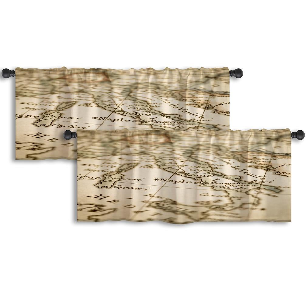 LALILO Kitchen Curtain Valance Antique Old Map Italy Rod Pocket Window ...