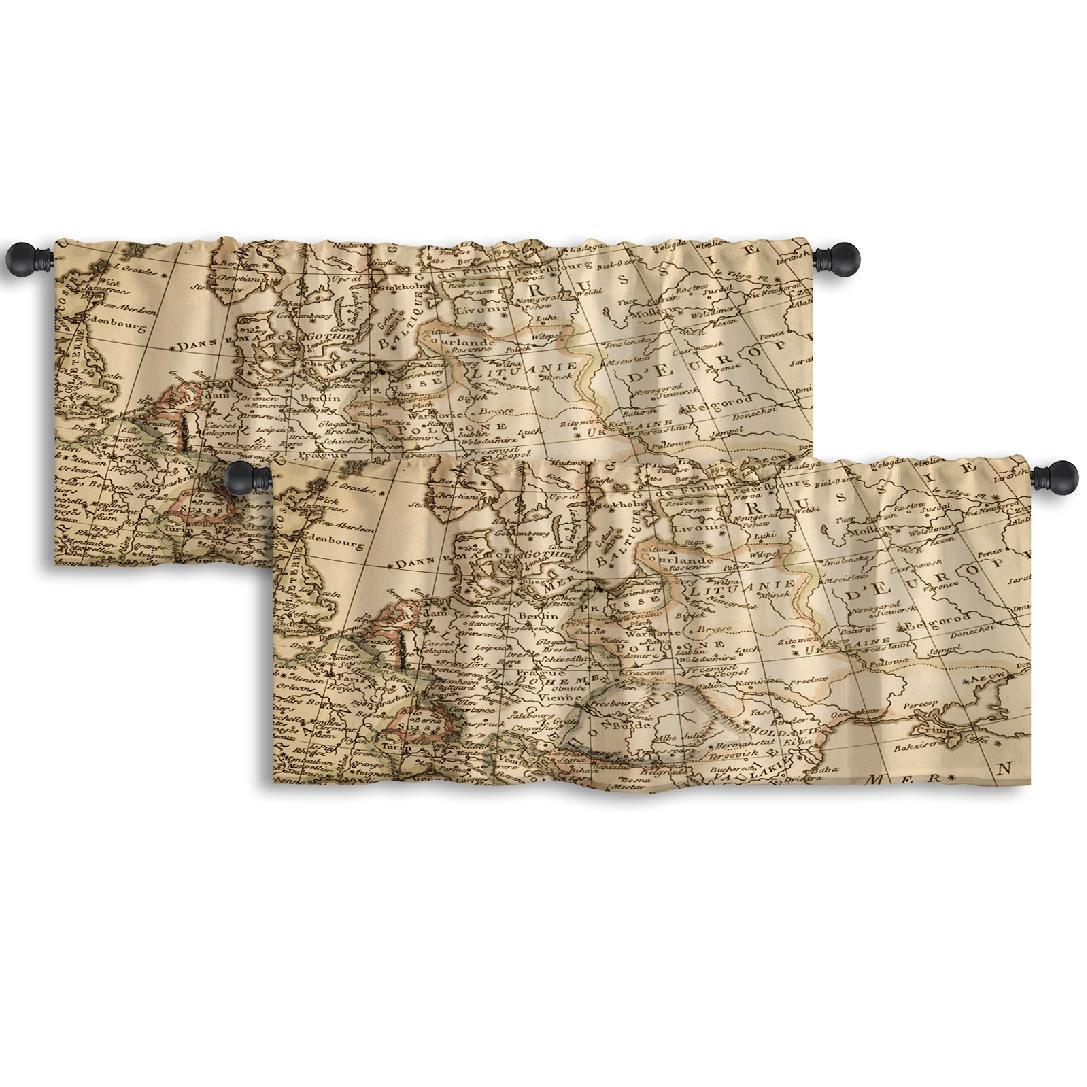 LALILO Kitchen Curtain Valance Antique Old Map Northern Europe Rod ...