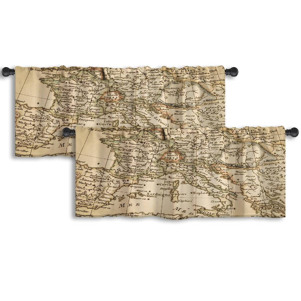 LALILO Kitchen Curtain Valance Antique Old Map Rod Pocket Window ...