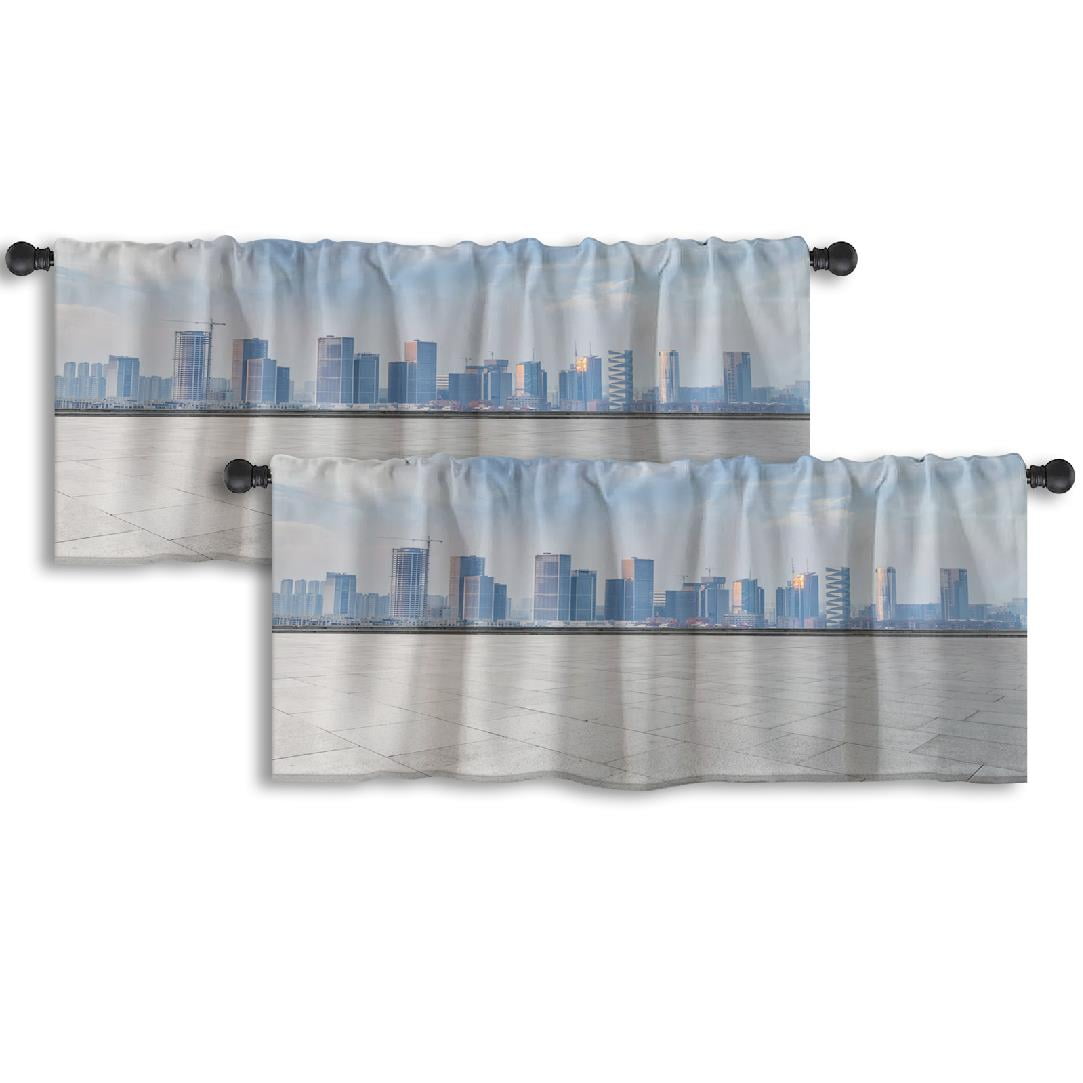 LALILO Kitchen Curtain Valance Antique Wooden Train Station Rod Pocket ...