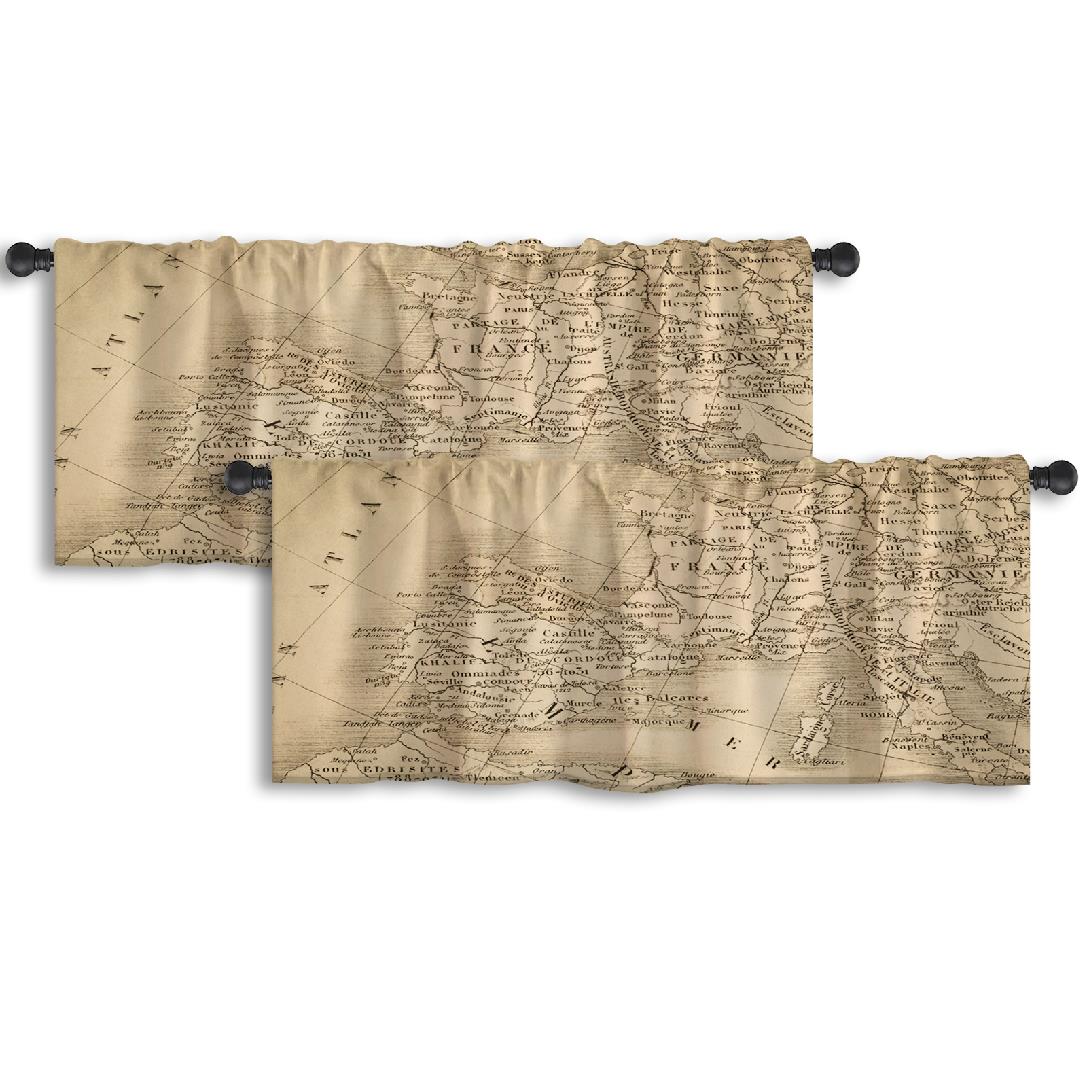 LALILO Kitchen Curtain Valance Antique World Map Europe Map Rod Pocket ...