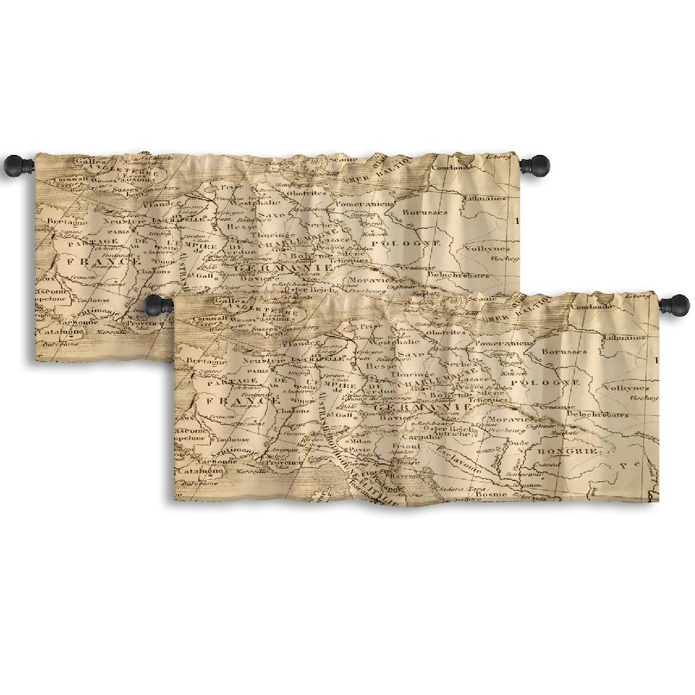 LALILO Kitchen Curtain Valance Antique World Map Europe Map Rod Pocket ...