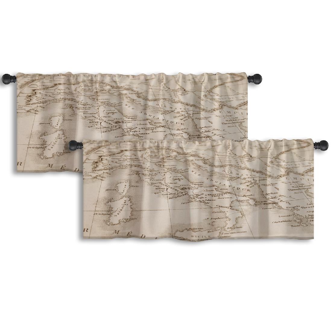 LALILO Kitchen Curtain Valance Antique World Map Italy Italy Rod Pocket ...