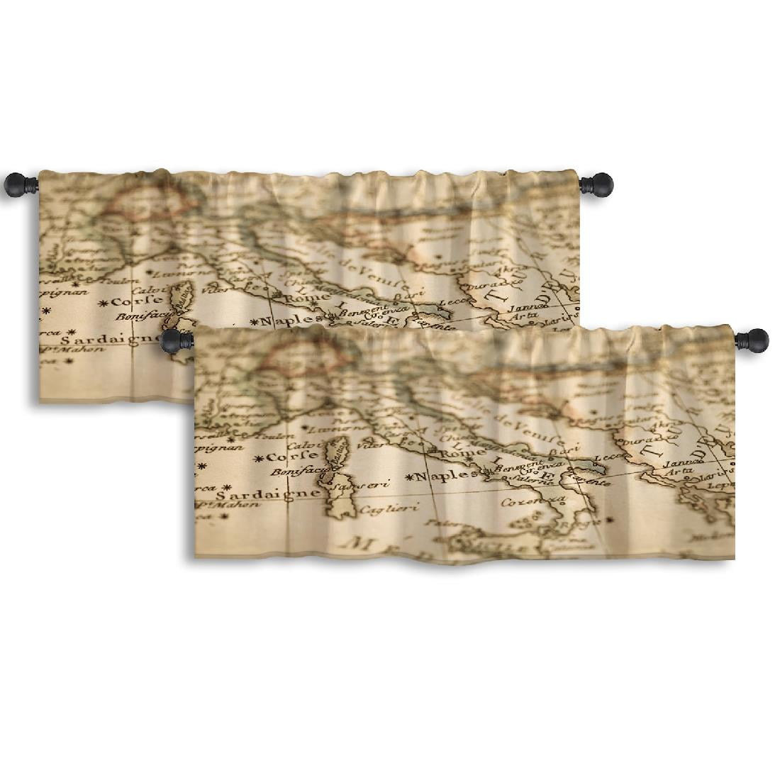 LALILO Kitchen Curtain Valance Antique World Map Rod Pocket Window ...