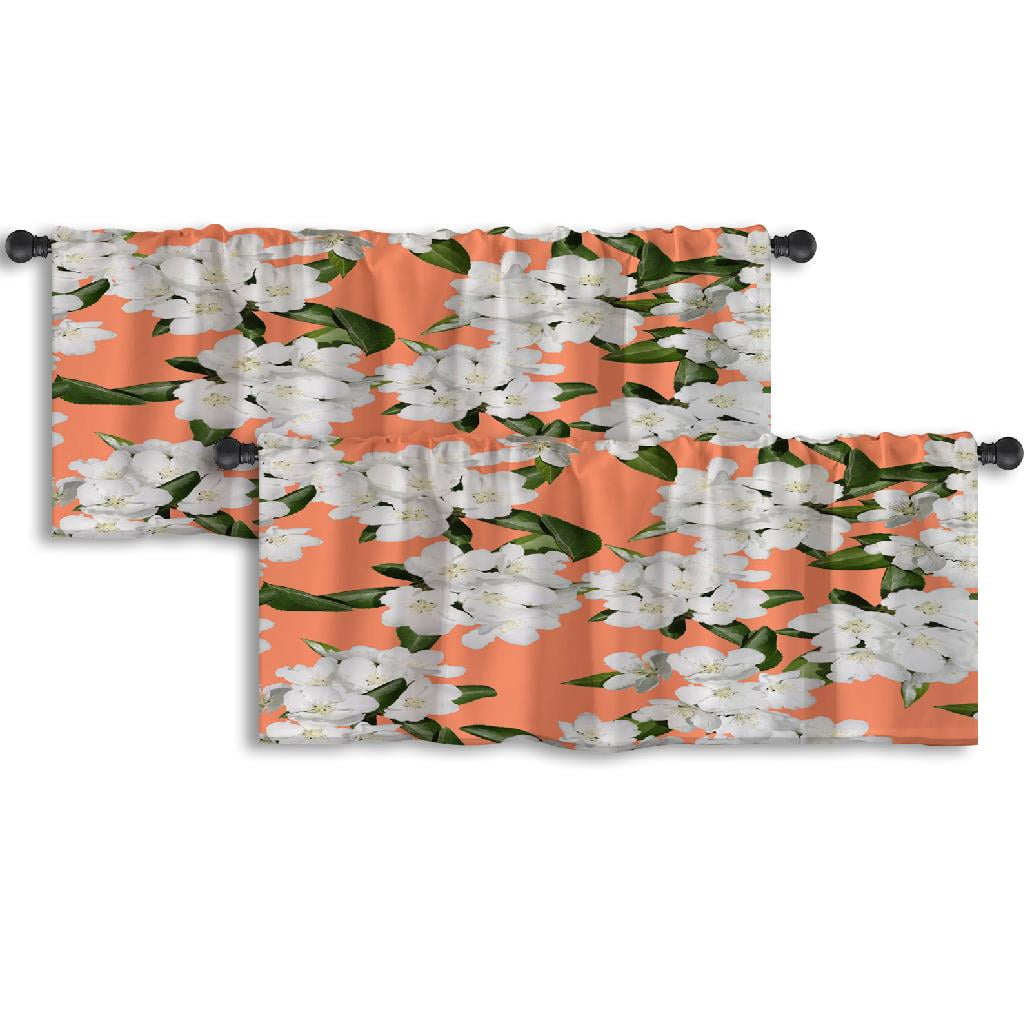 LALILO Kitchen Curtain Valance Apple Blossom Branch Flowers Rod Pocket ...