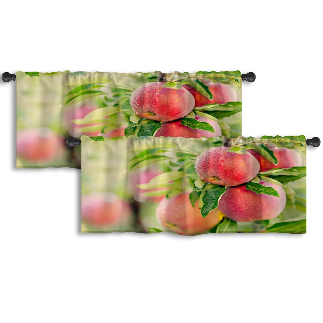 LALILO Kitchen Curtain Valance Apple Tree Apple Tree Fruit Red Rod ...
