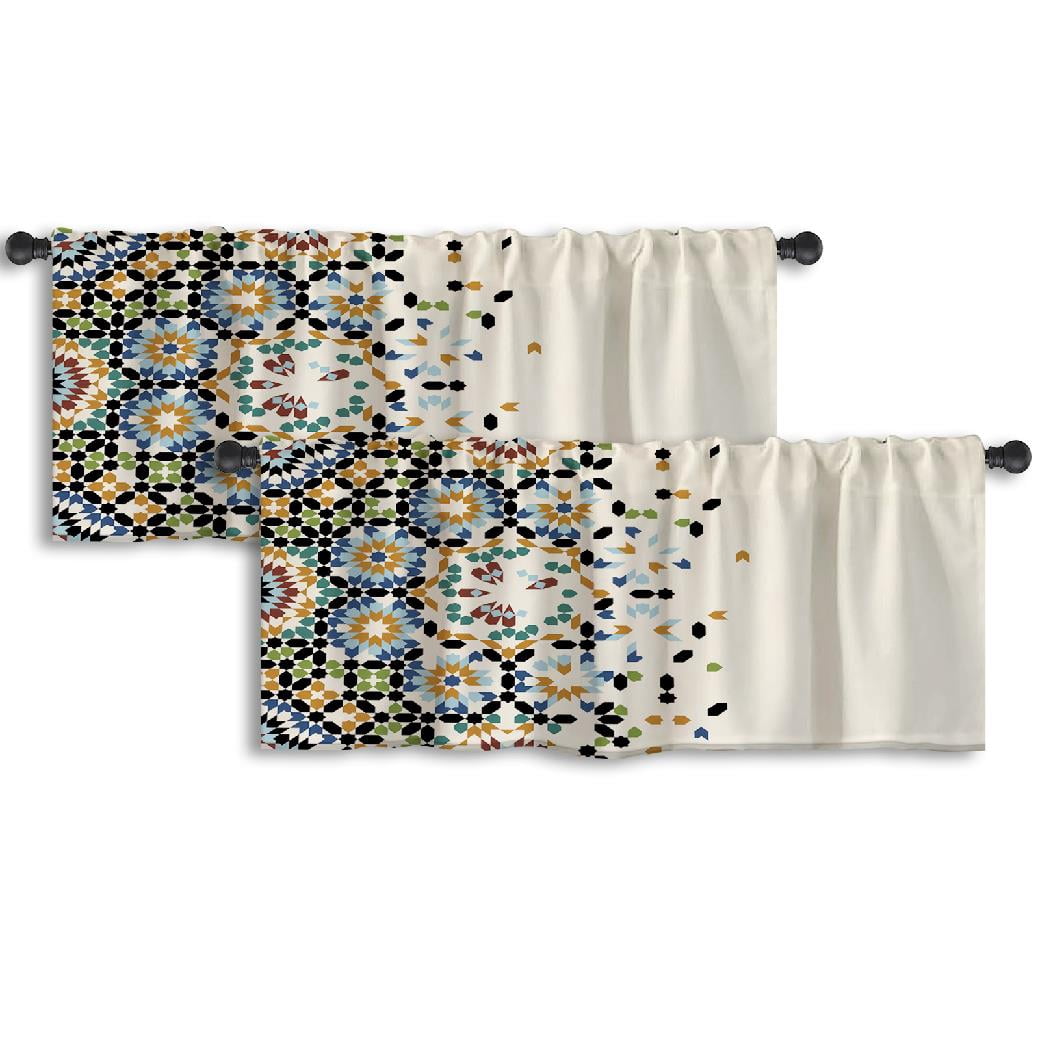 LALILO Kitchen Curtain Valance Arabesque Ornamental Arabic Rod Pocket ...