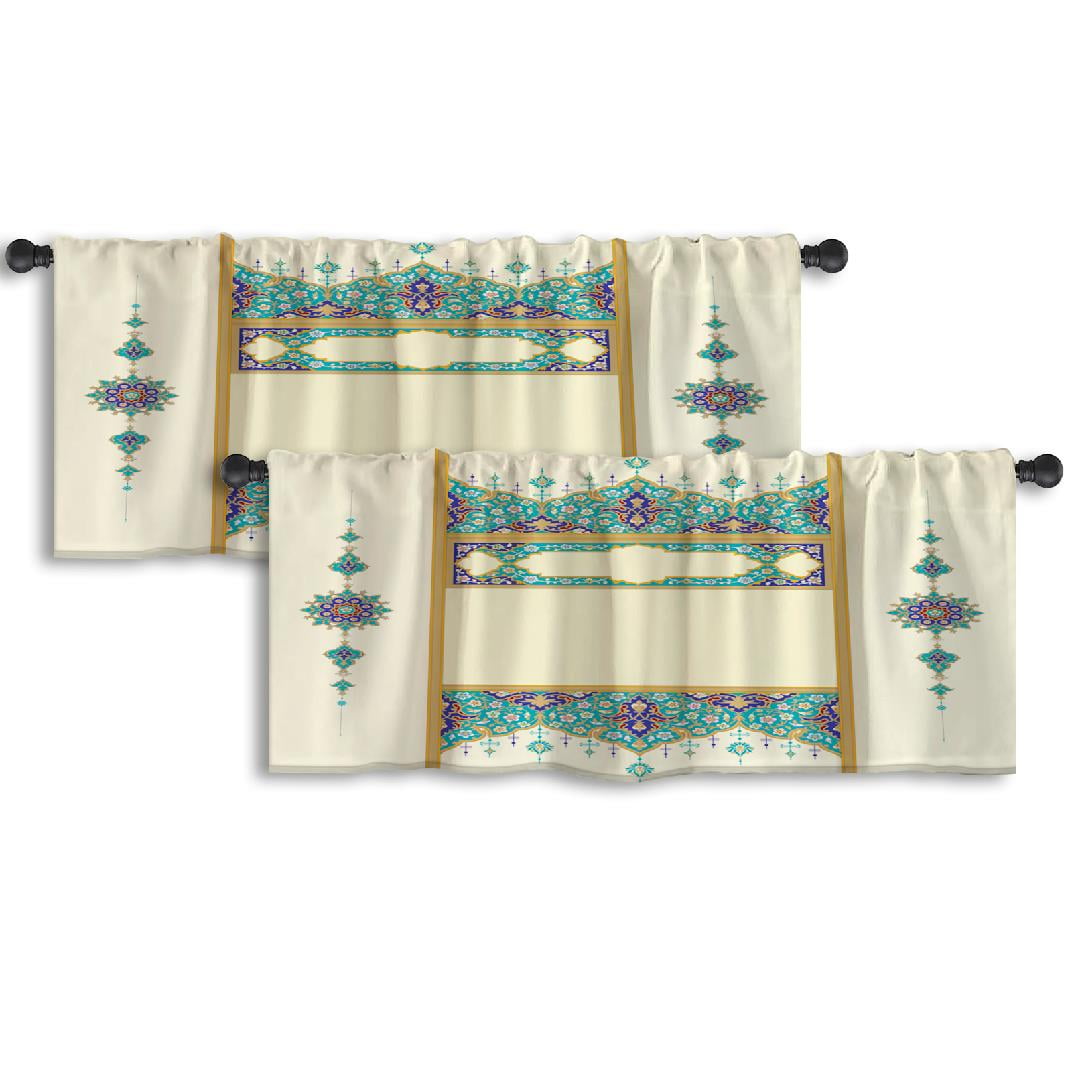LALILO Kitchen Curtain Valance Arabic Floral Traditional Rod Pocket ...