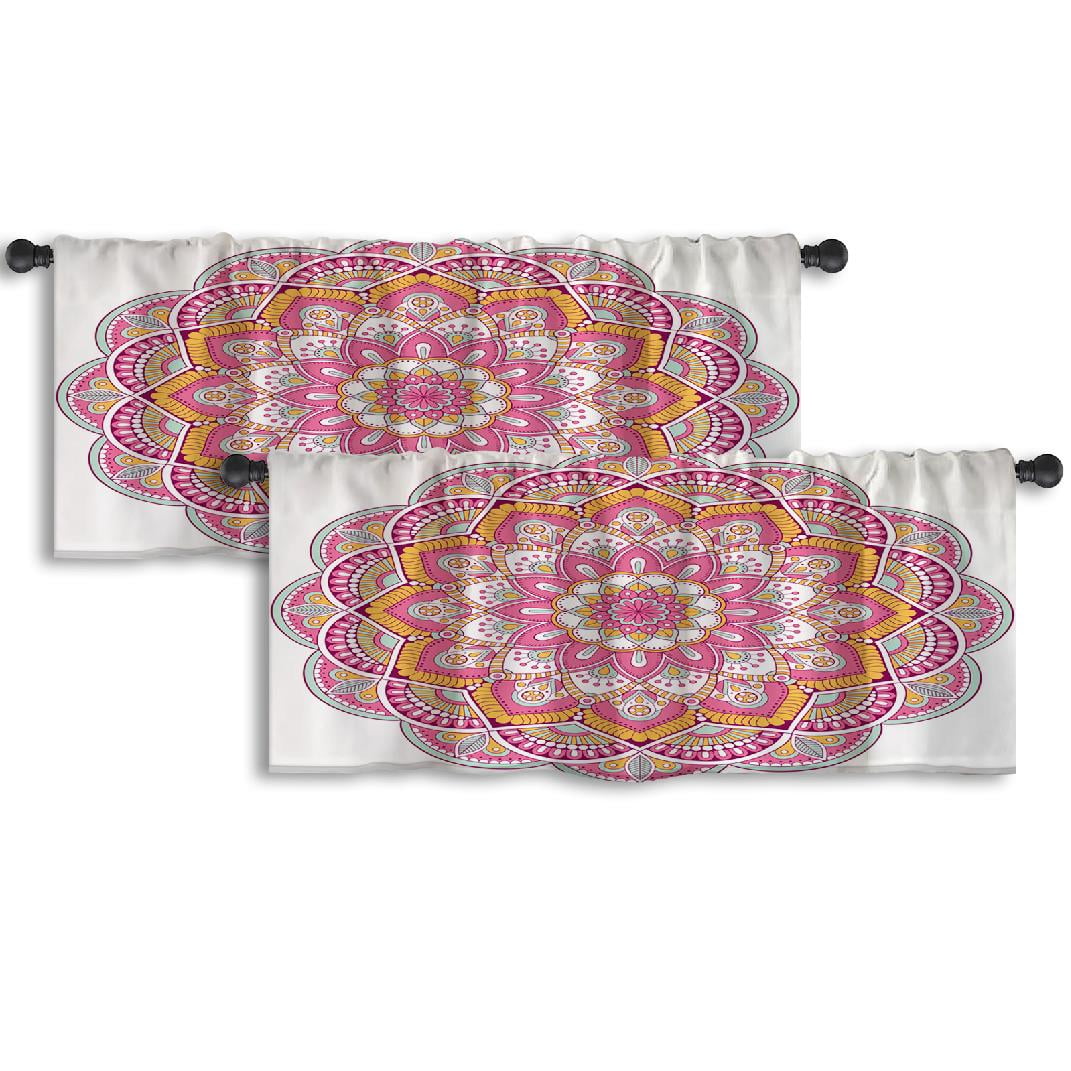 LALILO Kitchen Curtain Valance Arabic Mandala Ornamental Round Rod ...