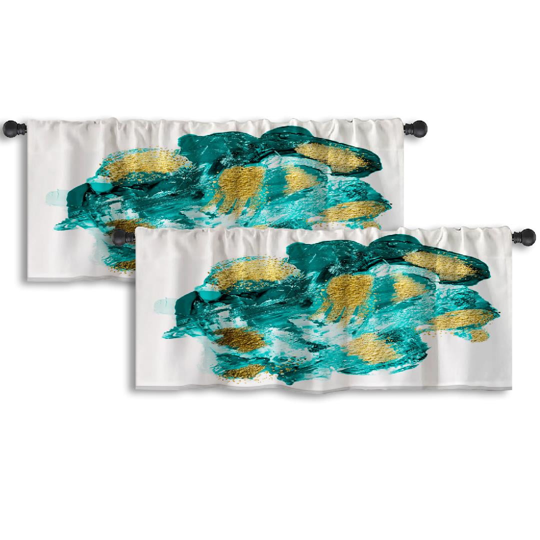 LALILO Kitchen Curtain Valance Art And Gold Trendy Color With Rod ...