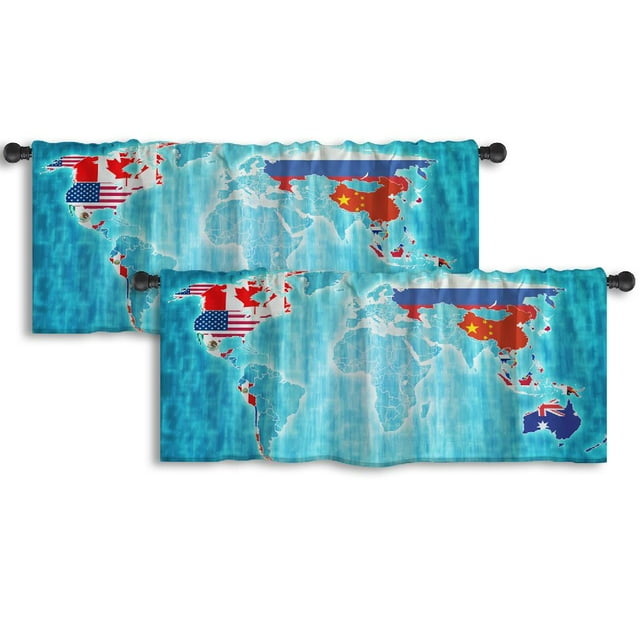 LALILO Kitchen Curtain Valance Asia Countries Flags World Map Rod ...