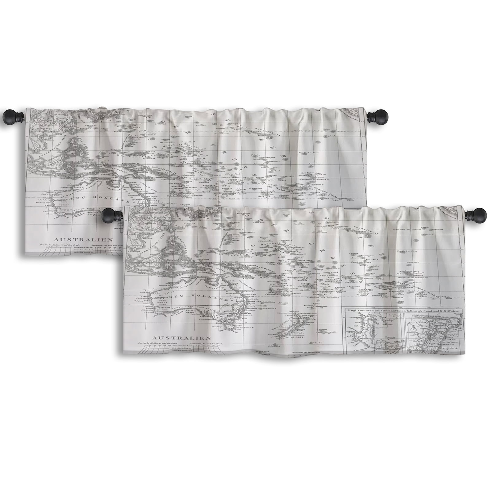 LALILO Kitchen Curtain Valance Australia Map Science Rod Pocket Window ...