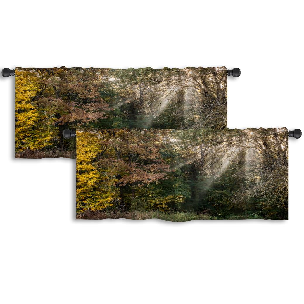 LALILO Kitchen Curtain Valance Autumn Colorful Tree Sun Rays Rod Pocket ...