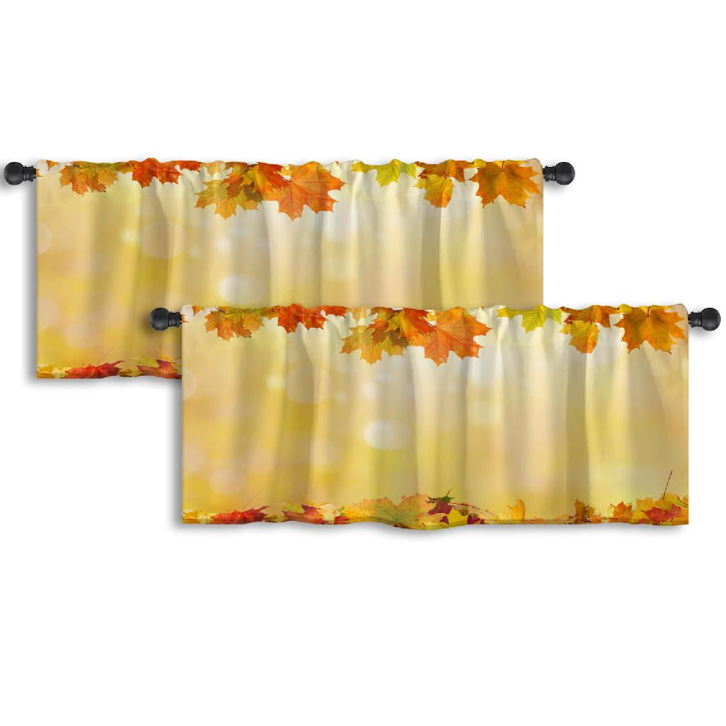 LALILO Kitchen Curtain Valance Autumn With Maple Leaves Fall Rod Pocket ...