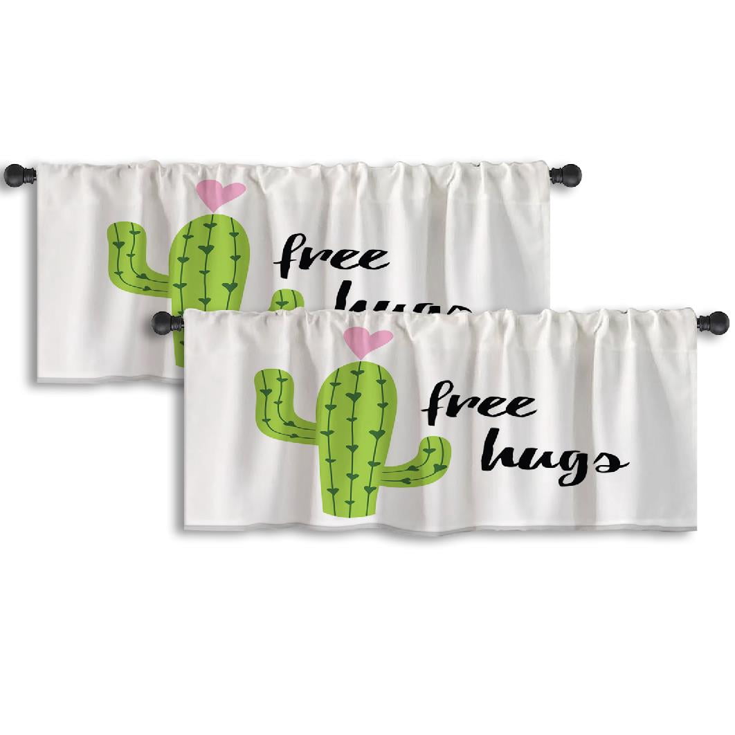 LALILO Kitchen Curtain Valance Banner Cute Cactus With Rod Pocket ...